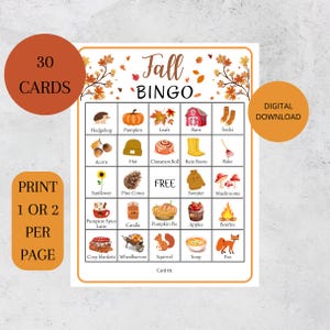 Fall Bingo, 30 Fall Bingo Cards, Fall Picture Bingo, Autumn Bingo ...
