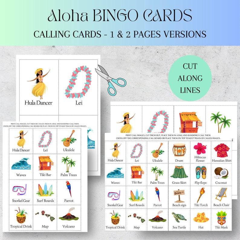 Aloha Bingo, Luau Bingo, Hawaiian Bingo, 30 Luau Bingo Cards, Luau ...