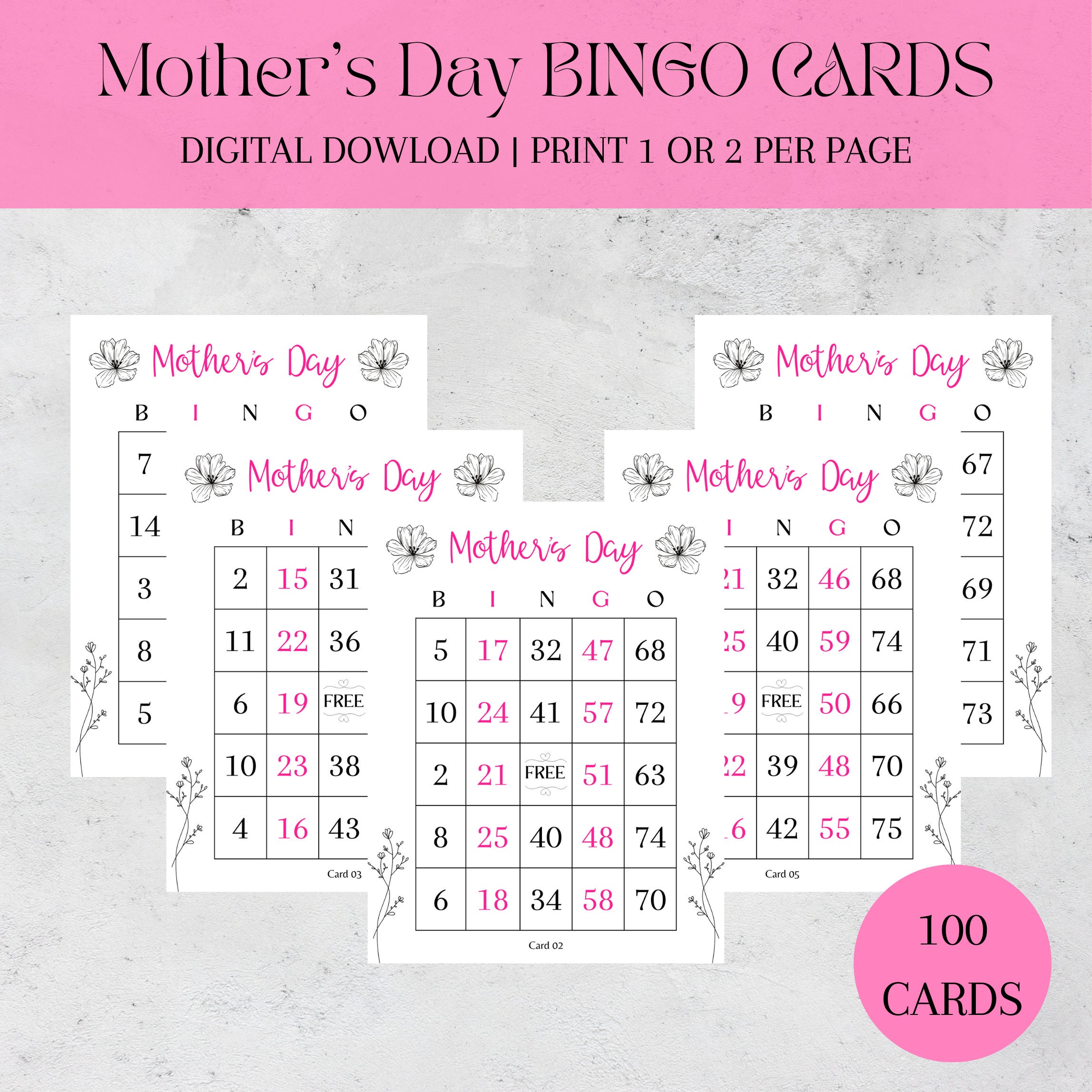 Mother's Day Bingo, 100 Mother's Day Bingo Cards, Printable Mother's ...