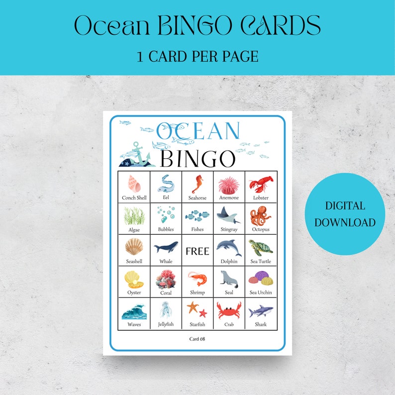 Ocean Bingo, Under the Sea Bingo, 30 Printable Ocean Bingo Cards, Ocean ...