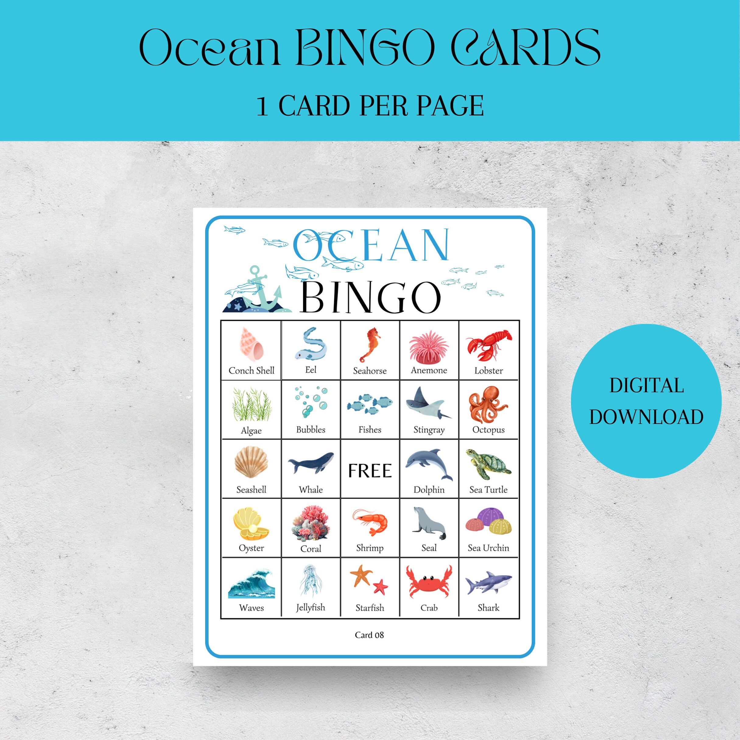 Ocean Bingo, Under the Sea Bingo, 30 Printable Ocean Bingo Cards, Ocean ...