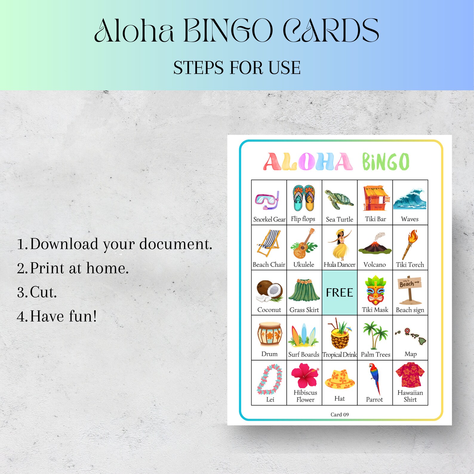 Aloha Bingo, Luau Bingo, Hawaiian Bingo, 30 Luau Bingo Cards, Luau ...