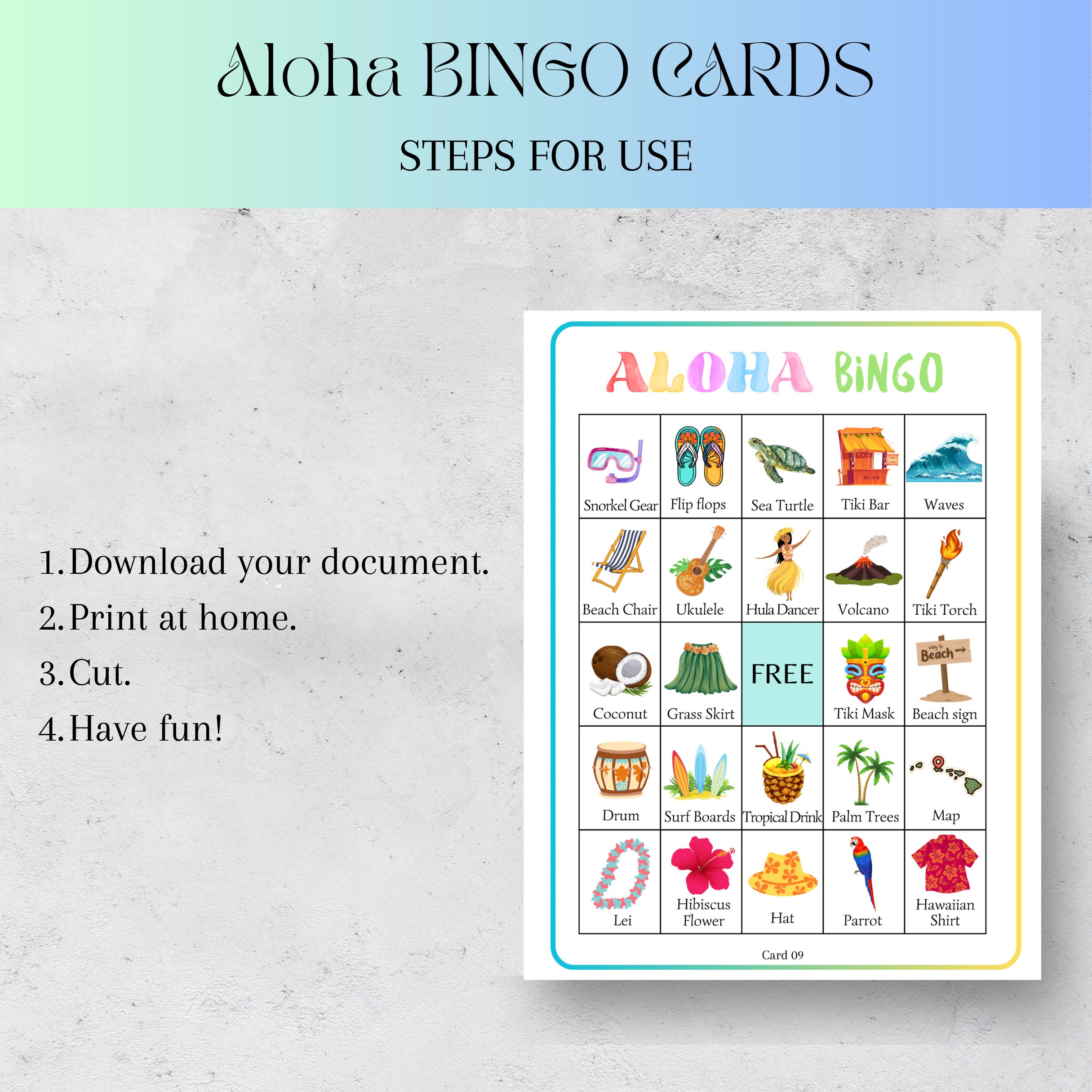 Aloha Bingo, Luau Bingo, Hawaiian Bingo, 30 Luau Bingo Cards, Luau ...