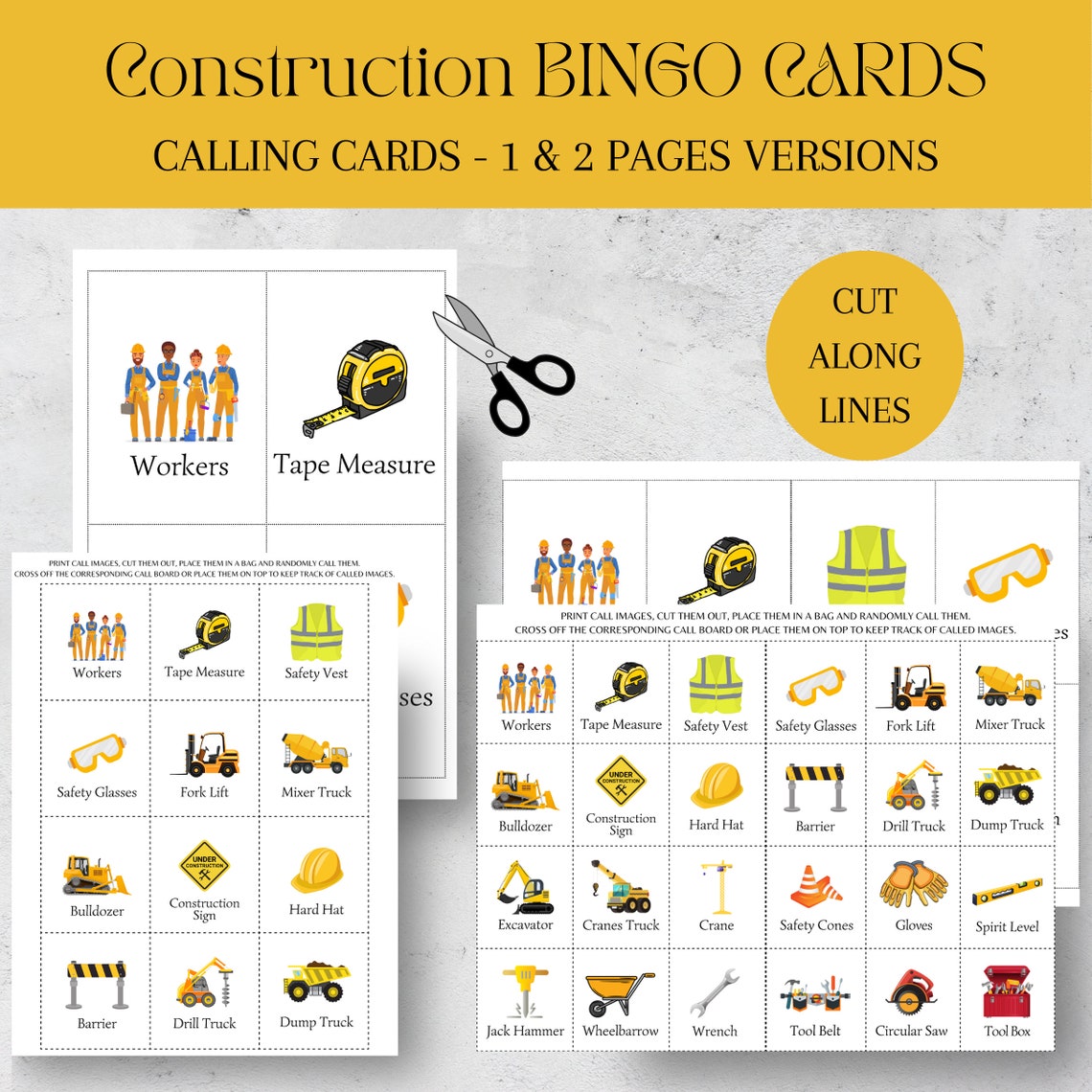 Construction Bingo, 30 Construction Bingo Cards, Construction Birthday ...