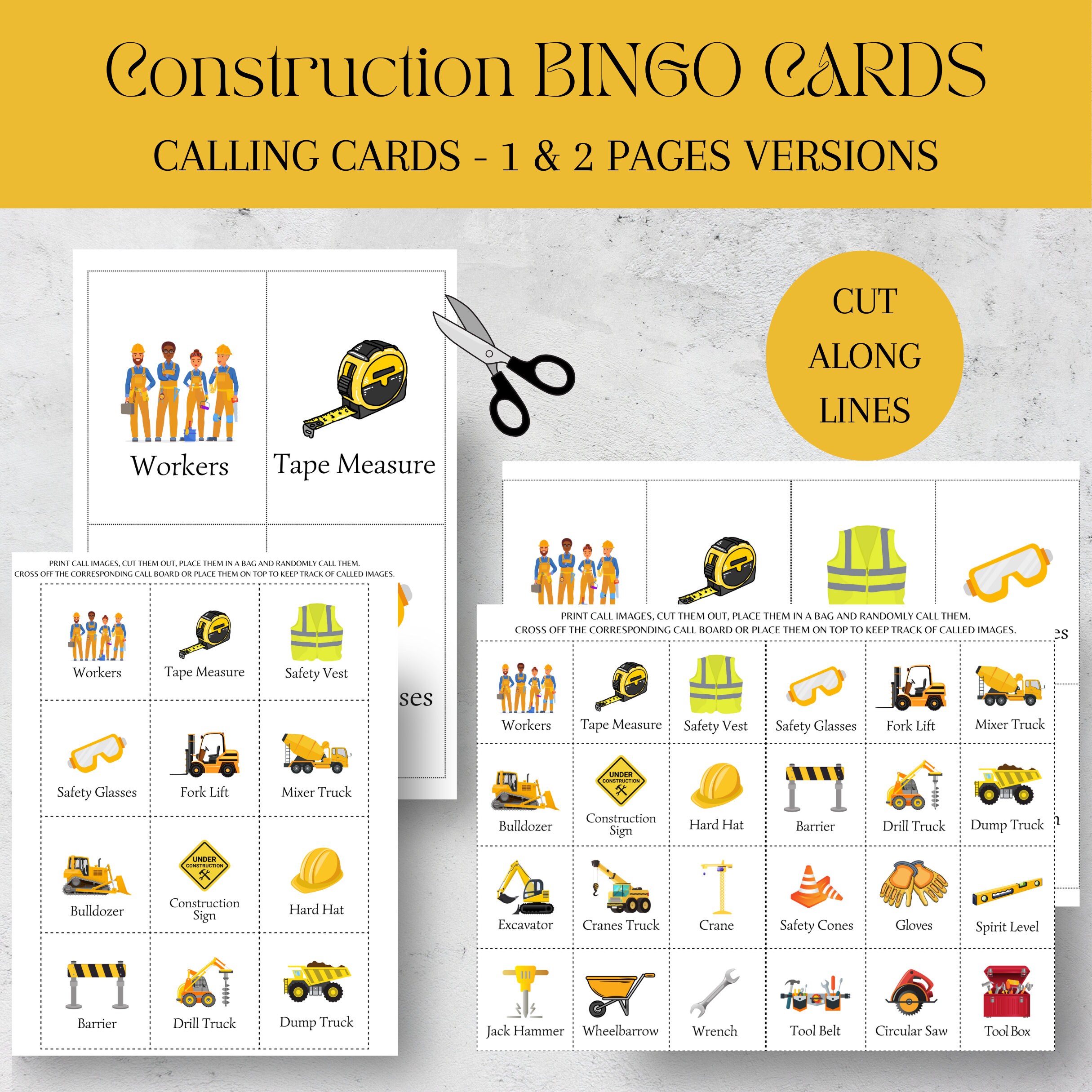 Construction Bingo, 30 Construction Bingo Cards, Construction Birthday ...