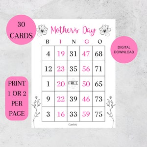 Mother's Day Bingo, 100 Mother's Day Bingo Cards, Printable Mother's ...