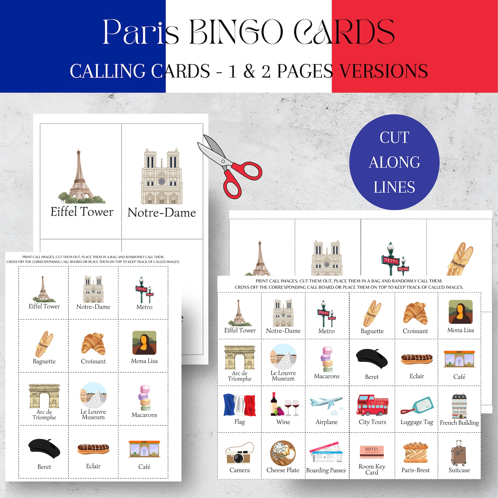 Paris Bingo, 30 Paris Bingo Cards, Road Trip Game, Travel Game, Travel ...