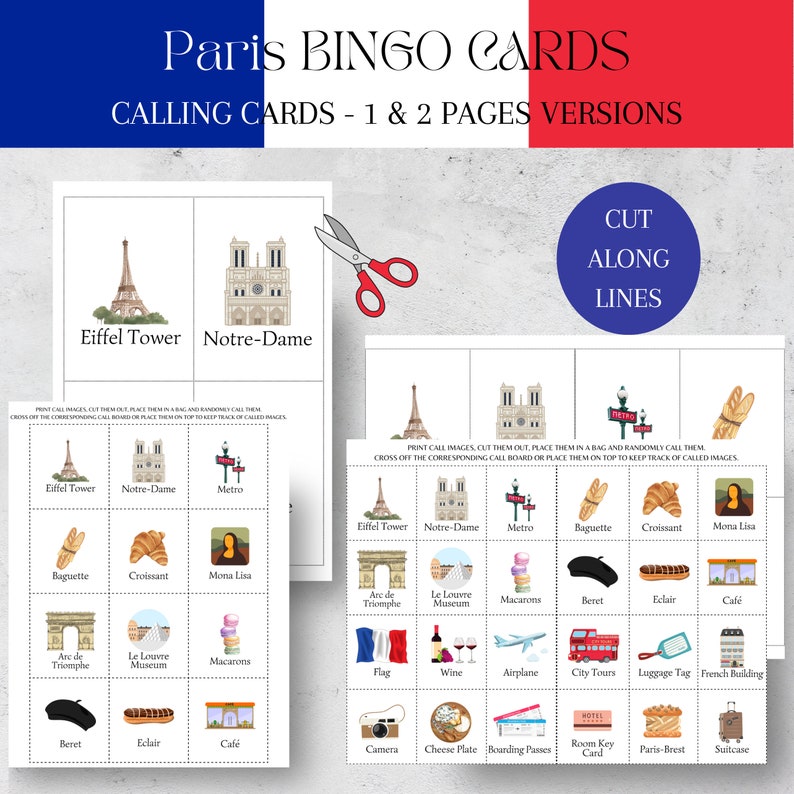 Paris Bingo, 30 Paris Bingo Cards, Road Trip Game, Travel Game, Travel ...