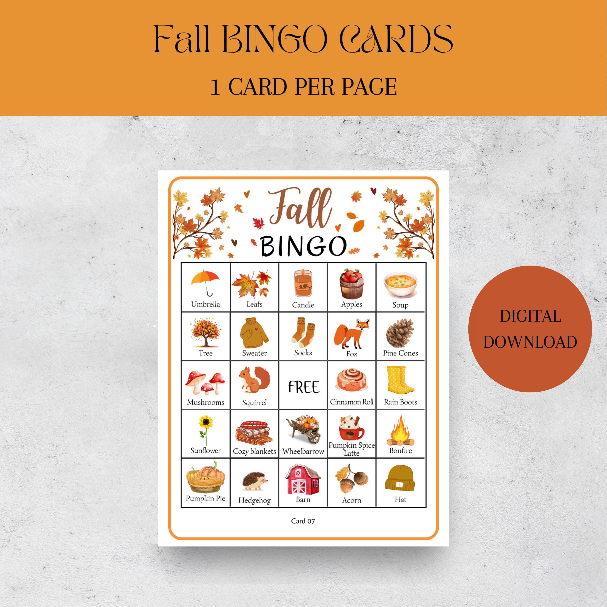 Fall Bingo, 30 Fall Bingo Cards, Fall Picture Bingo, Autumn Bingo ...