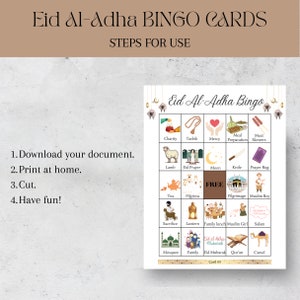 Eid Al-adha Bingo Cards, 30 Printable Bingo Cards, Printable Bingo, Eid ...