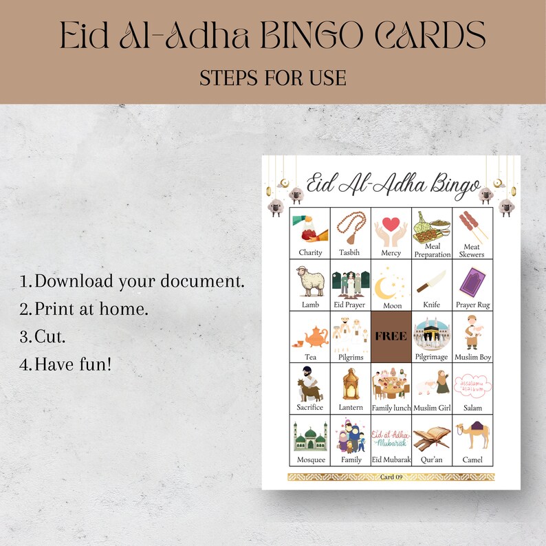 Eid Al-adha Bingo Cards, 30 Printable Bingo Cards, Printable Bingo, Eid ...