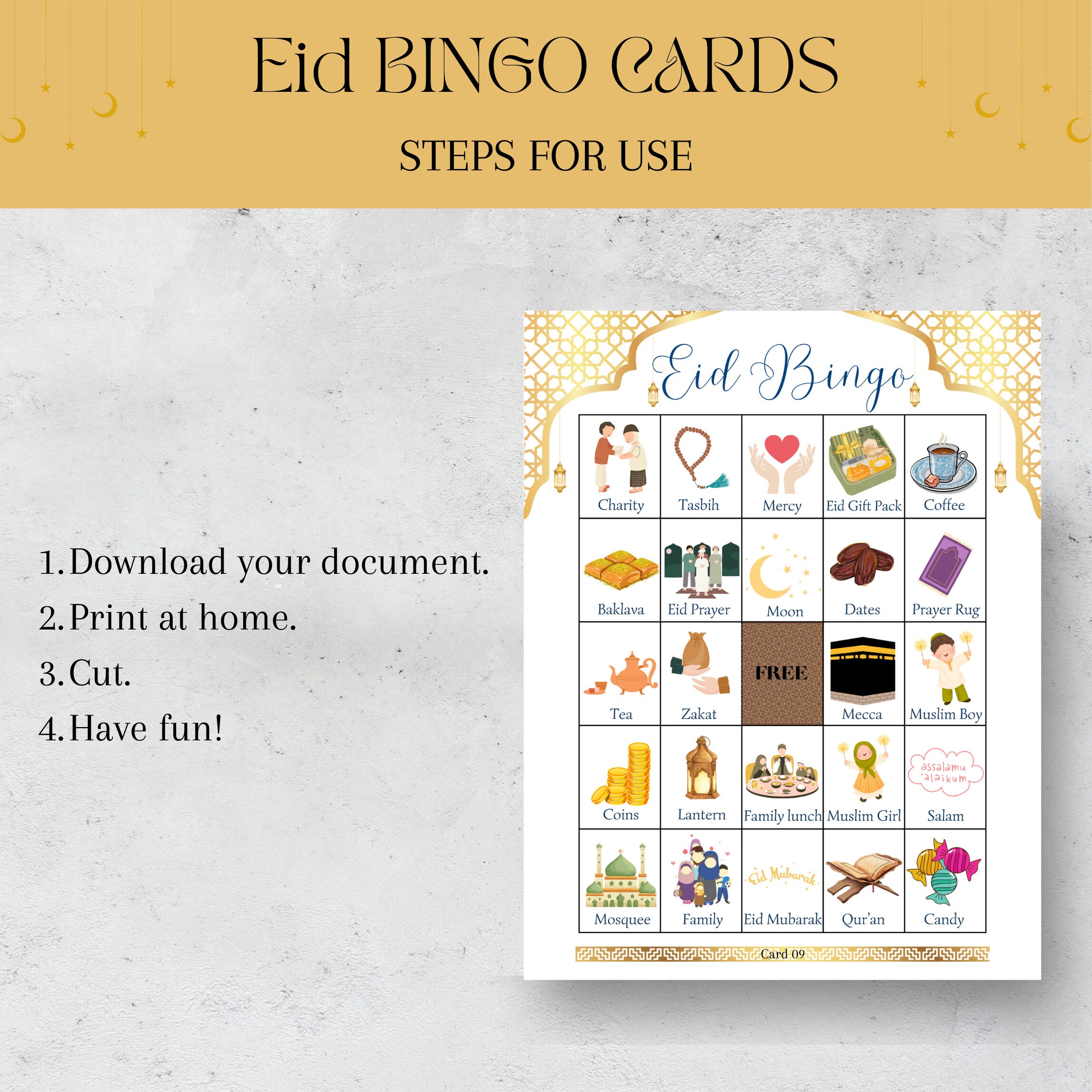 Eid Bingo Cards, 30 Printable Bingo Cards, Printable Bingo, Eid Bingo ...