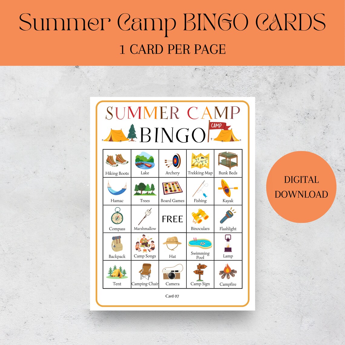 Summer Camp Bingo, 30 Summer Camp Bingo Cards, Summer Camp Game, Camp ...