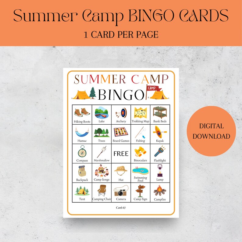 Summer Camp Bingo, 30 Summer Camp Bingo Cards, Summer Camp Game, Camp ...