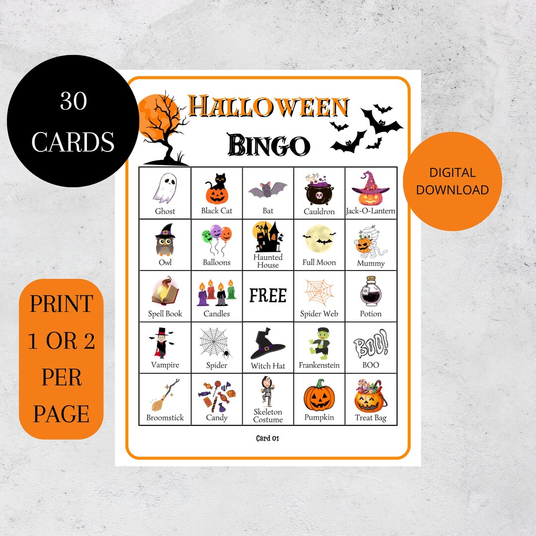 Halloween Bingo, 30 Halloween Bingo Cards, Halloween Games, Kids ...