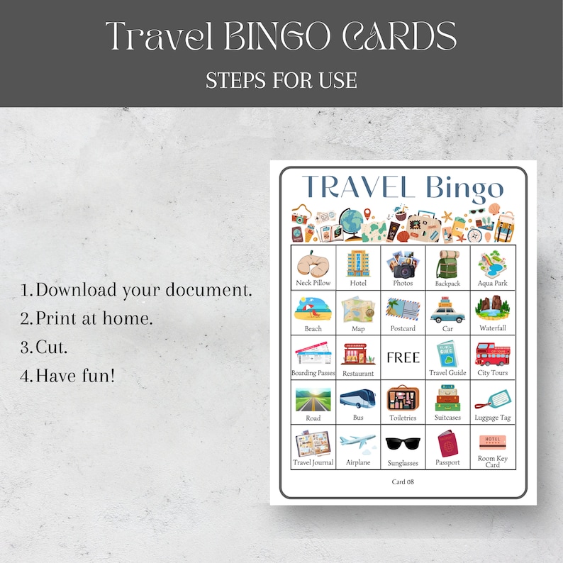 Travel Bingo, 30 Travel Bingo Cards, Road Trip Game, Travel Game ...
