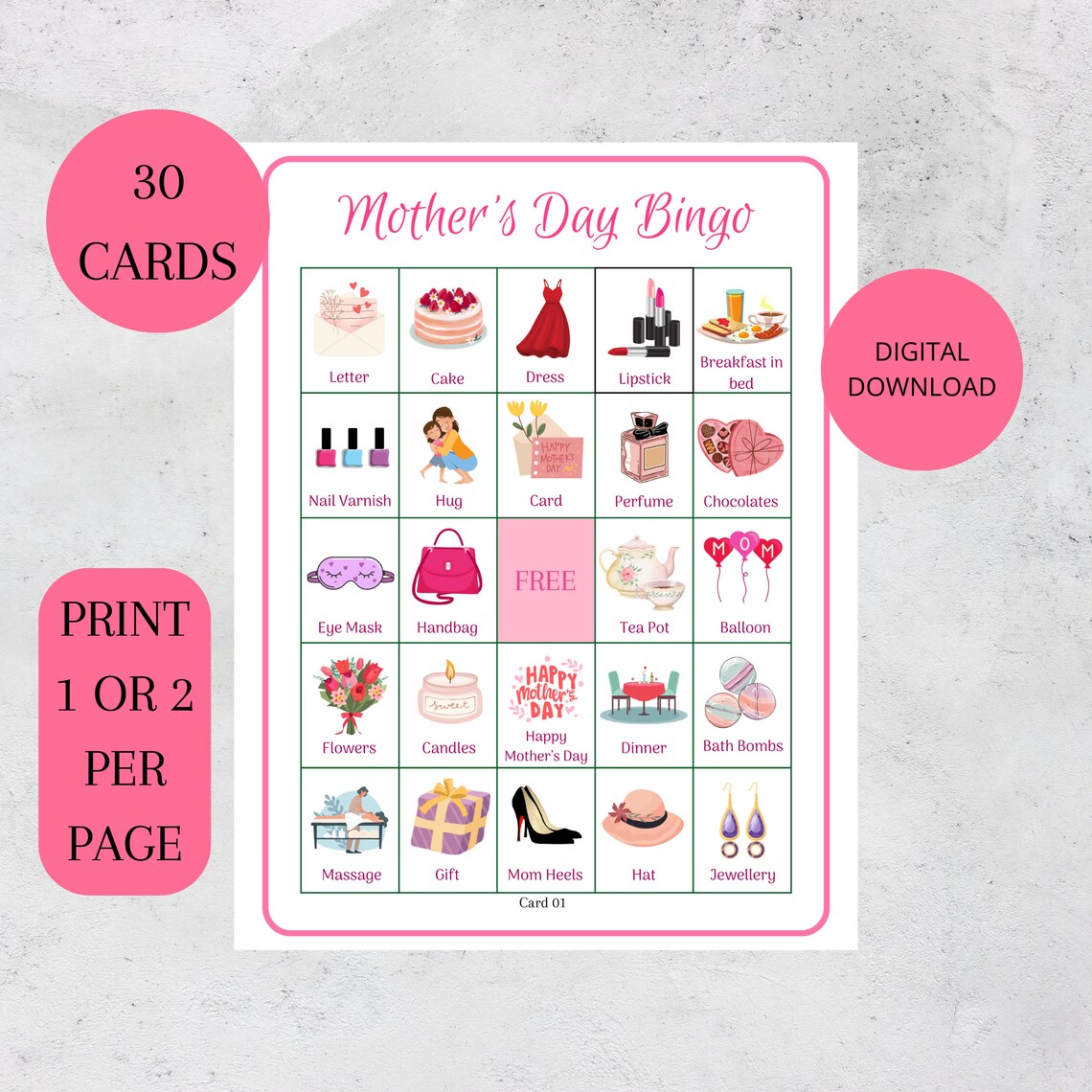 Printable Mother's Day Bingo, 30 Mother's Day Bingo Cards, Mother's Day ...