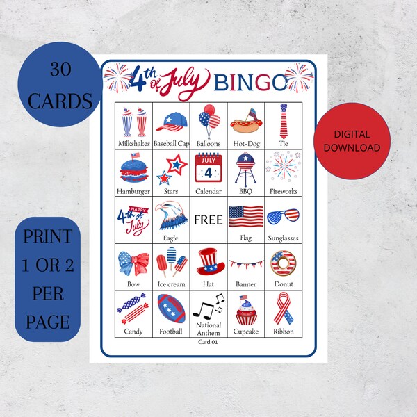 4th of July Bingo - Etsy