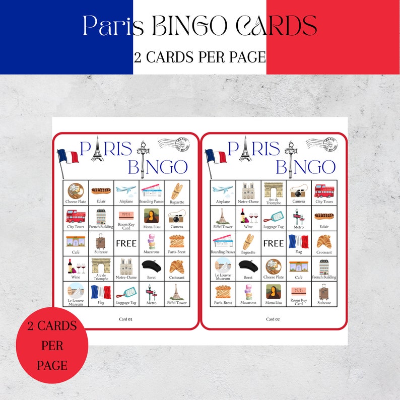 Paris Bingo, 30 Paris Bingo Cards, Road Trip Game, Travel Game, Travel ...