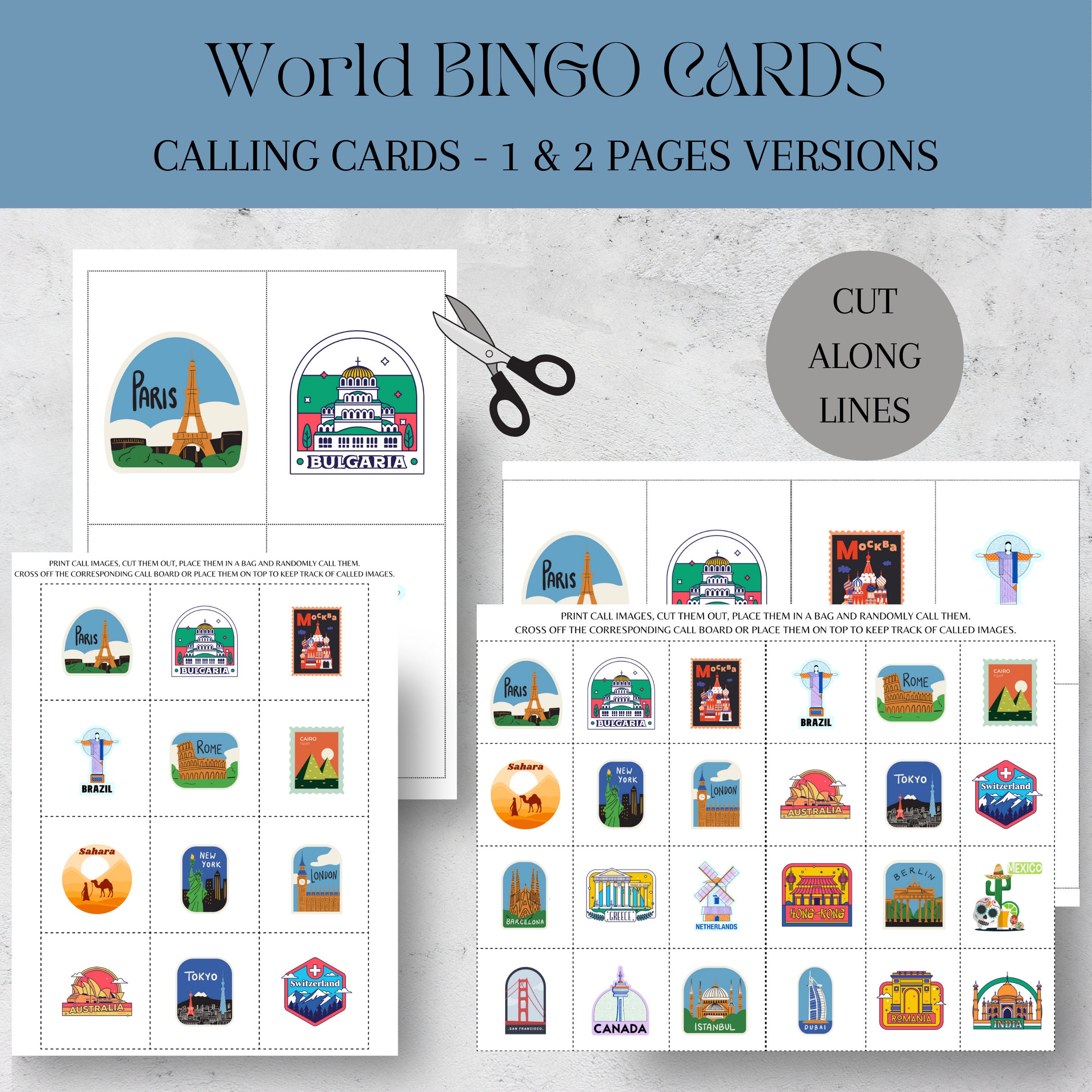 World Bingo, 30 World Bingo Cards, World Game, Travel Game, Travel ...