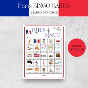 Paris Bingo, 30 Paris Bingo Cards, Road Trip Game, Travel Game, Travel ...