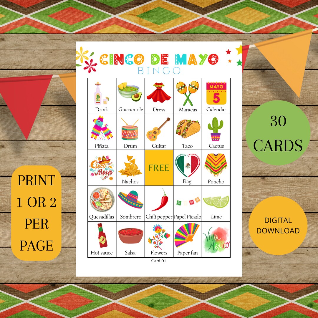 Fiesta Bingo, 30 Printable Fiesta Bingo Cards, Fiesta Activity for Kids ...
