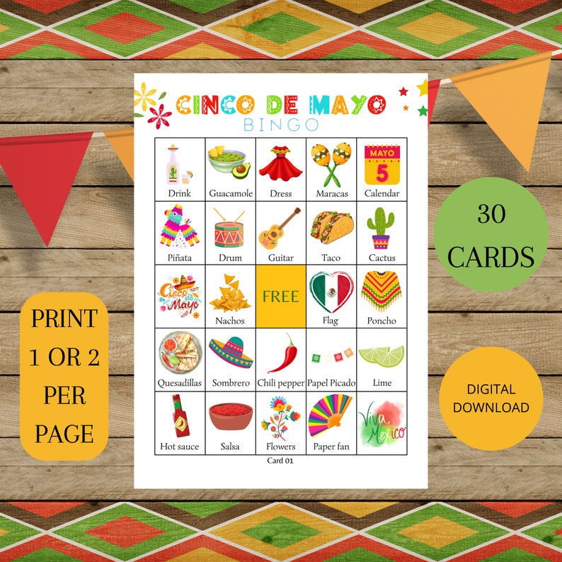 Fiesta Bingo, 30 Printable Fiesta Bingo Cards, Fiesta Activity for Kids ...