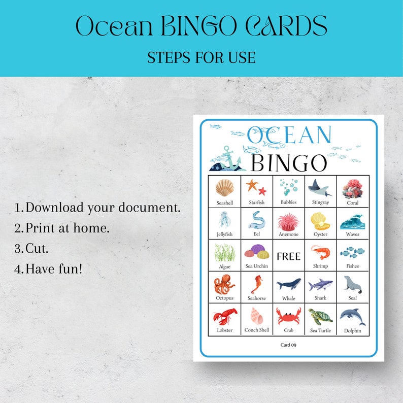 Ocean Bingo, Under the Sea Bingo, 30 Printable Ocean Bingo Cards, Ocean ...