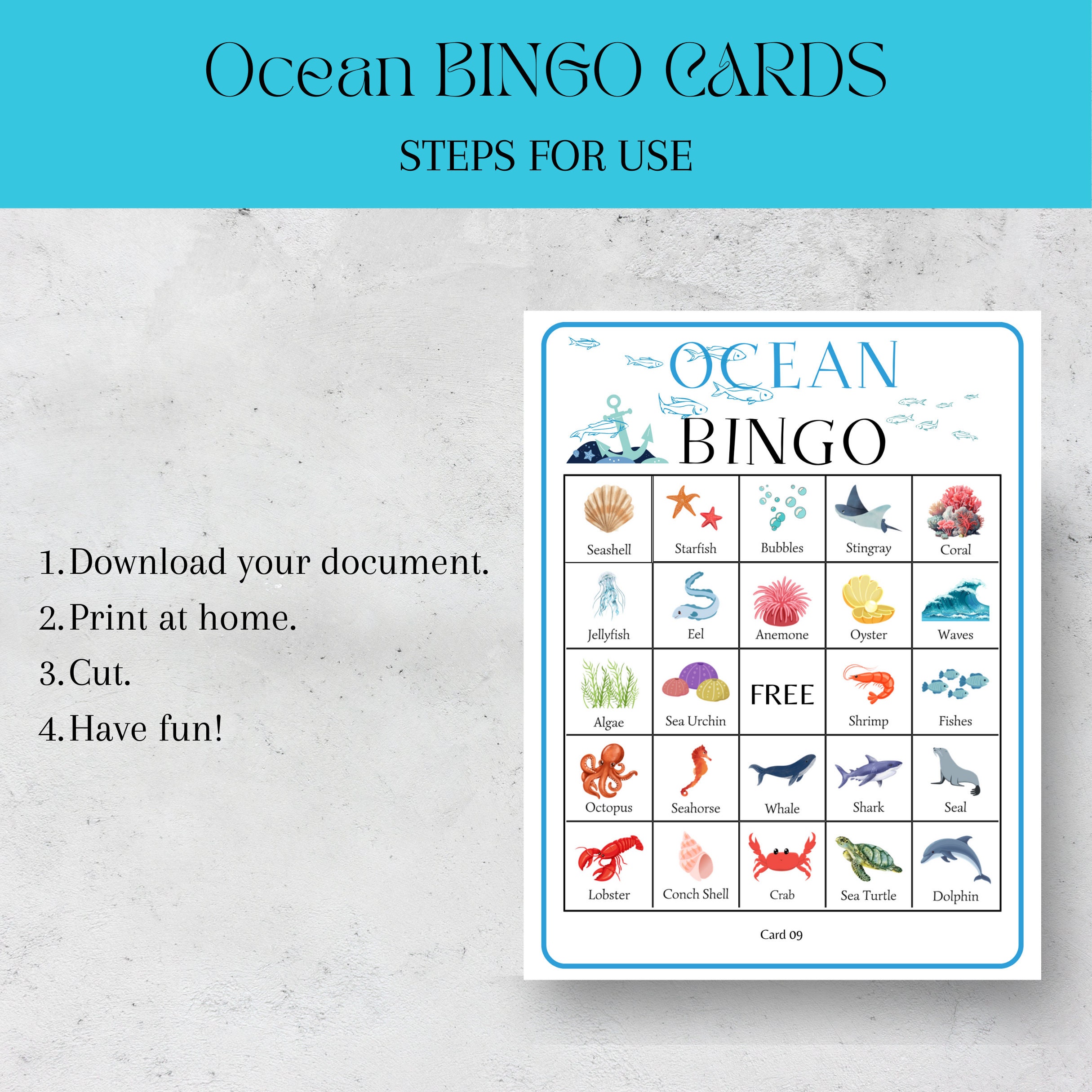 Ocean Bingo, Under the Sea Bingo, 30 Printable Ocean Bingo Cards, Ocean ...