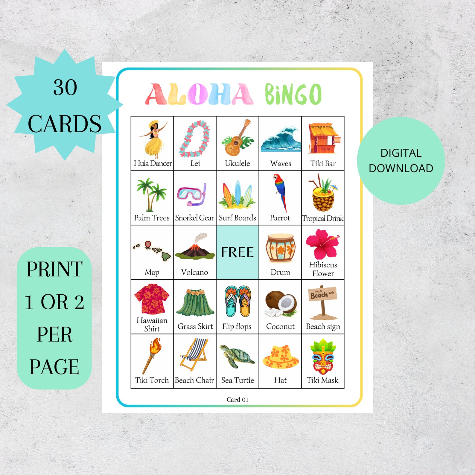 Aloha Bingo, Luau Bingo, Hawaiian Bingo, 30 Luau Bingo Cards, Luau ...