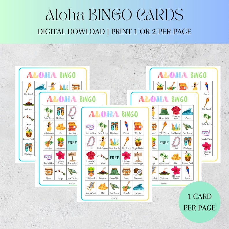 Aloha Bingo, Luau Bingo, Hawaiian Bingo, 30 Luau Bingo Cards, Luau ...