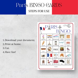 Paris Bingo, 30 Paris Bingo Cards, Road Trip Game, Travel Game, Travel ...