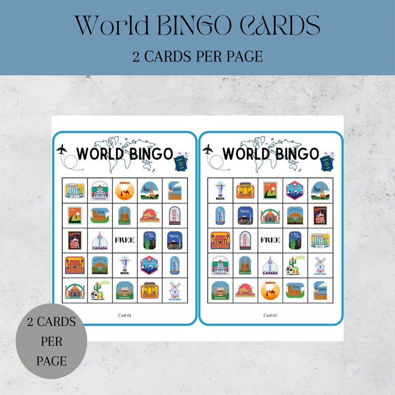 World Bingo, 30 World Bingo Cards, World Game, Travel Game, Travel ...