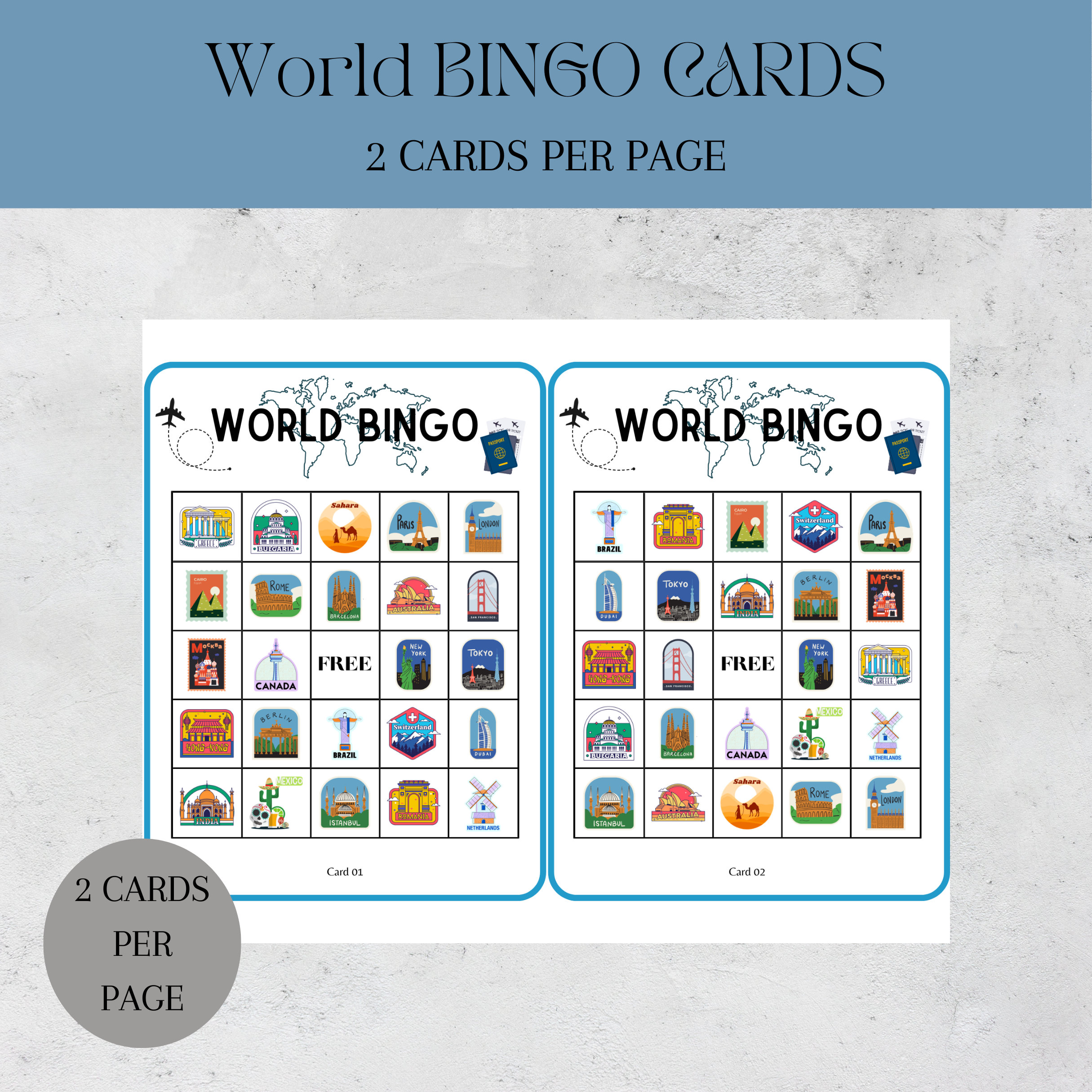 World Bingo, 30 World Bingo Cards, World Game, Travel Game, Travel ...