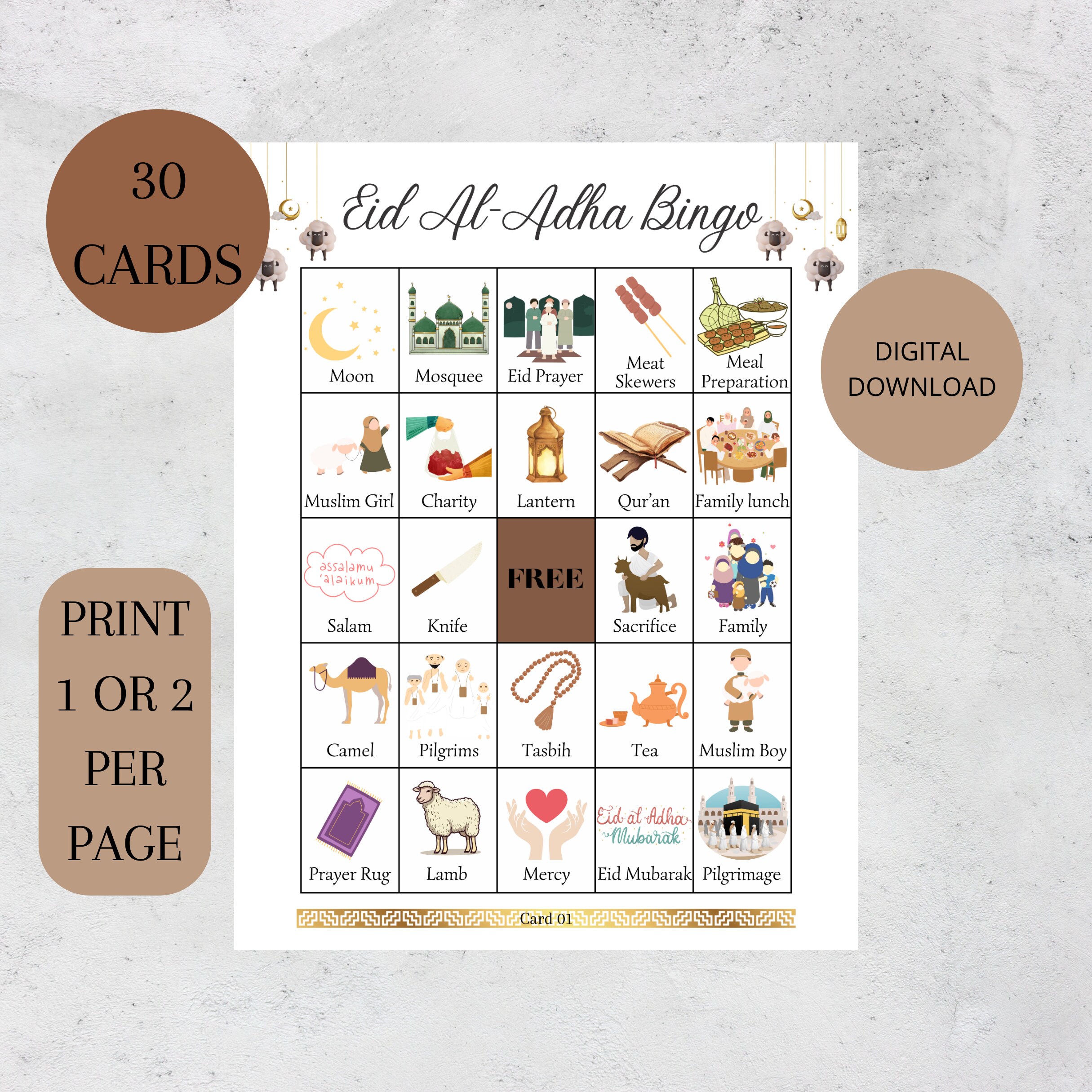 Eid Al-adha Bingo Cards, 30 Printable Bingo Cards, Printable Bingo, Eid ...