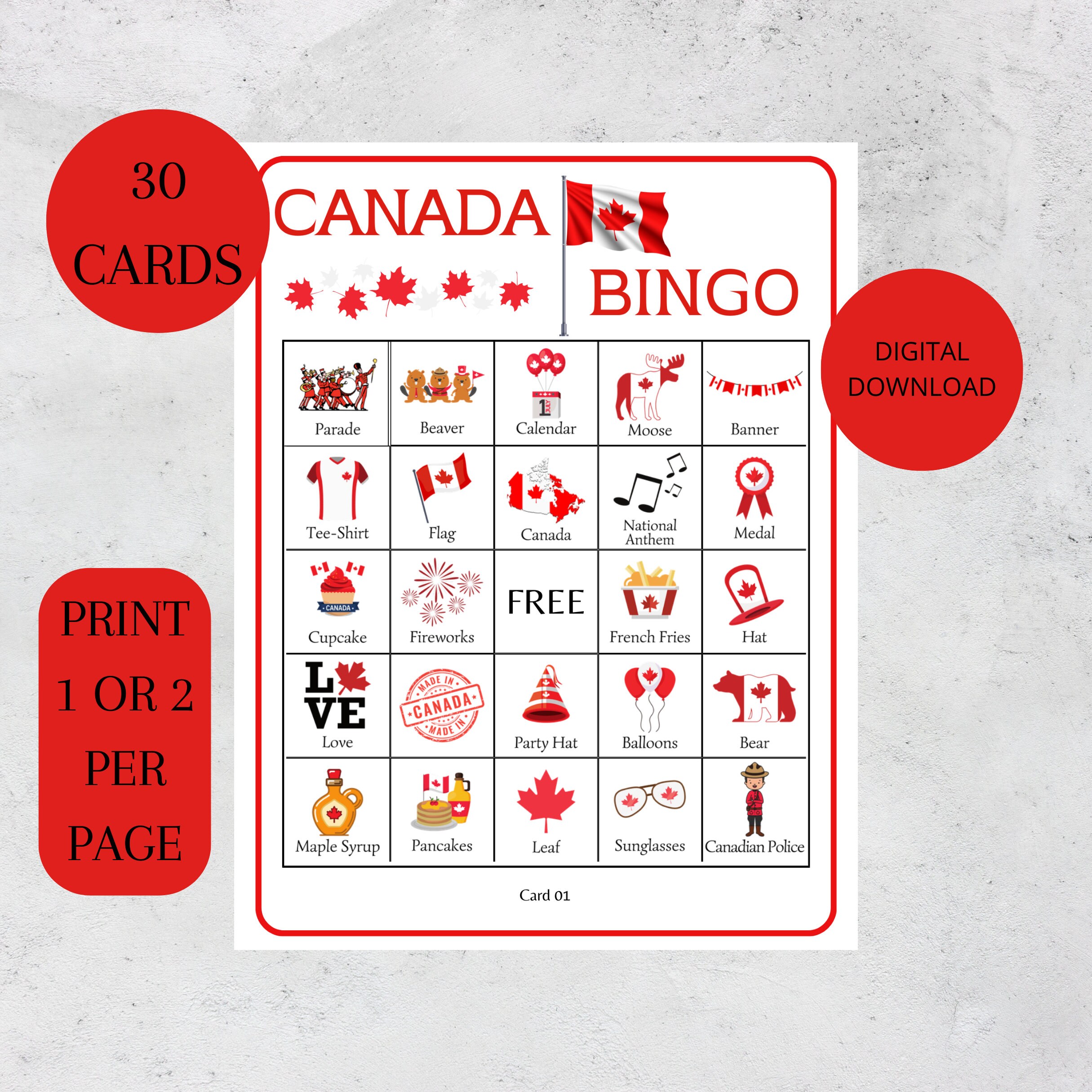 Canada Bingo, 30 Canada Bingo Cards, Canada Day Activity, Canadian ...