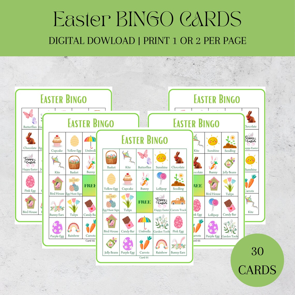 Easter Bingo 30 Printable Easter Bingo Cards Easter Activity for Kids ...