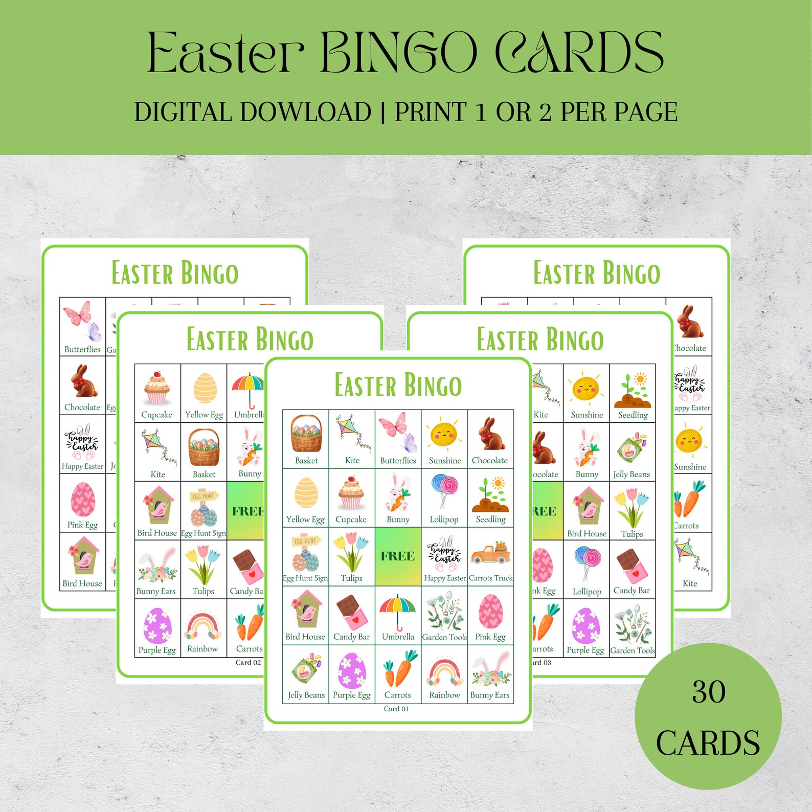 Easter Bingo 30 Printable Easter Bingo Cards Easter Activity for Kids ...