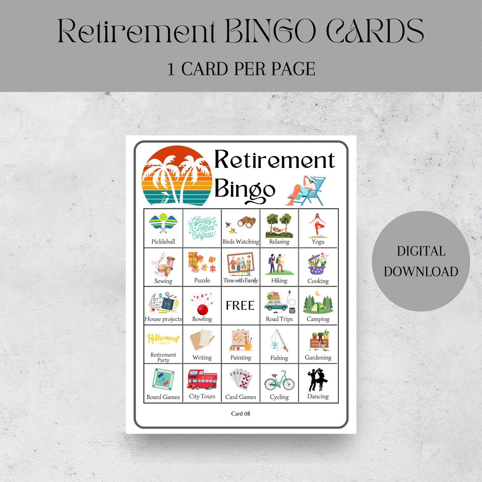 Retirement Bingo, 30 Retirement Bingo Cards, Retirement Activity ...