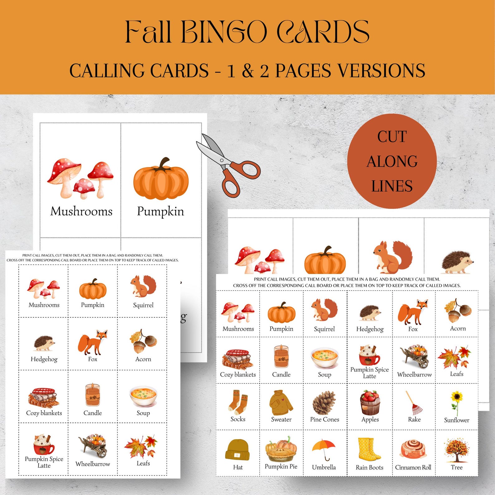 Fall Bingo, 30 Fall Bingo Cards, Fall Picture Bingo, Autumn Bingo ...