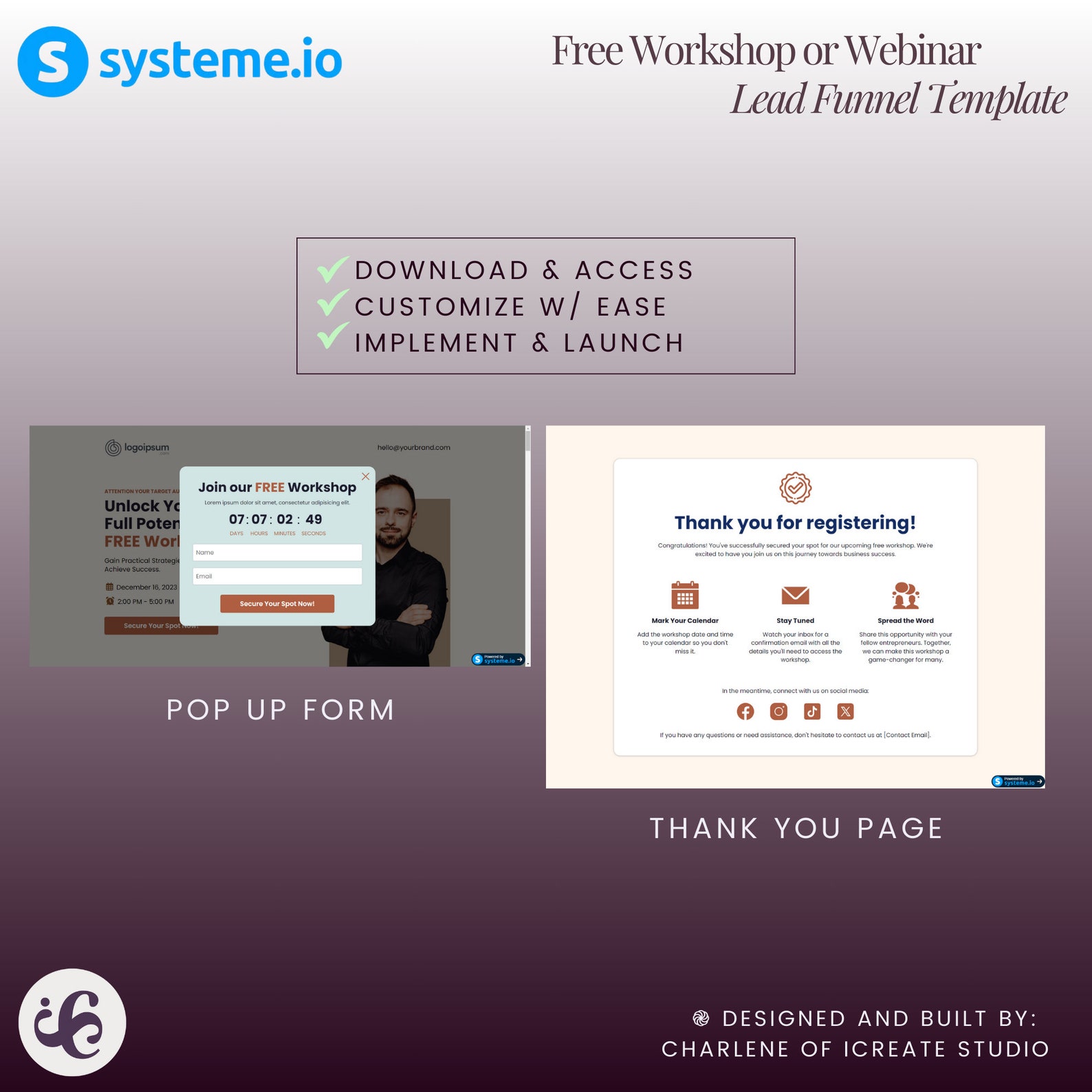 Systeme.io Template Workshop or Webinar Lead Funnel Template Funnel for ...