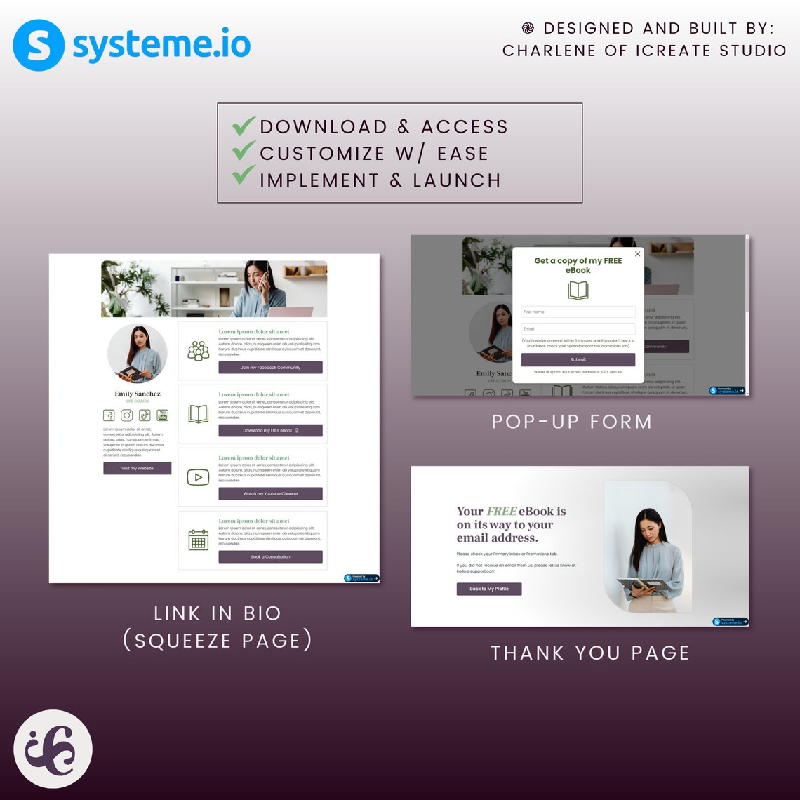 Systeme.io Link in Bio Template Minimalist Purple Link in Bio Funnel ...