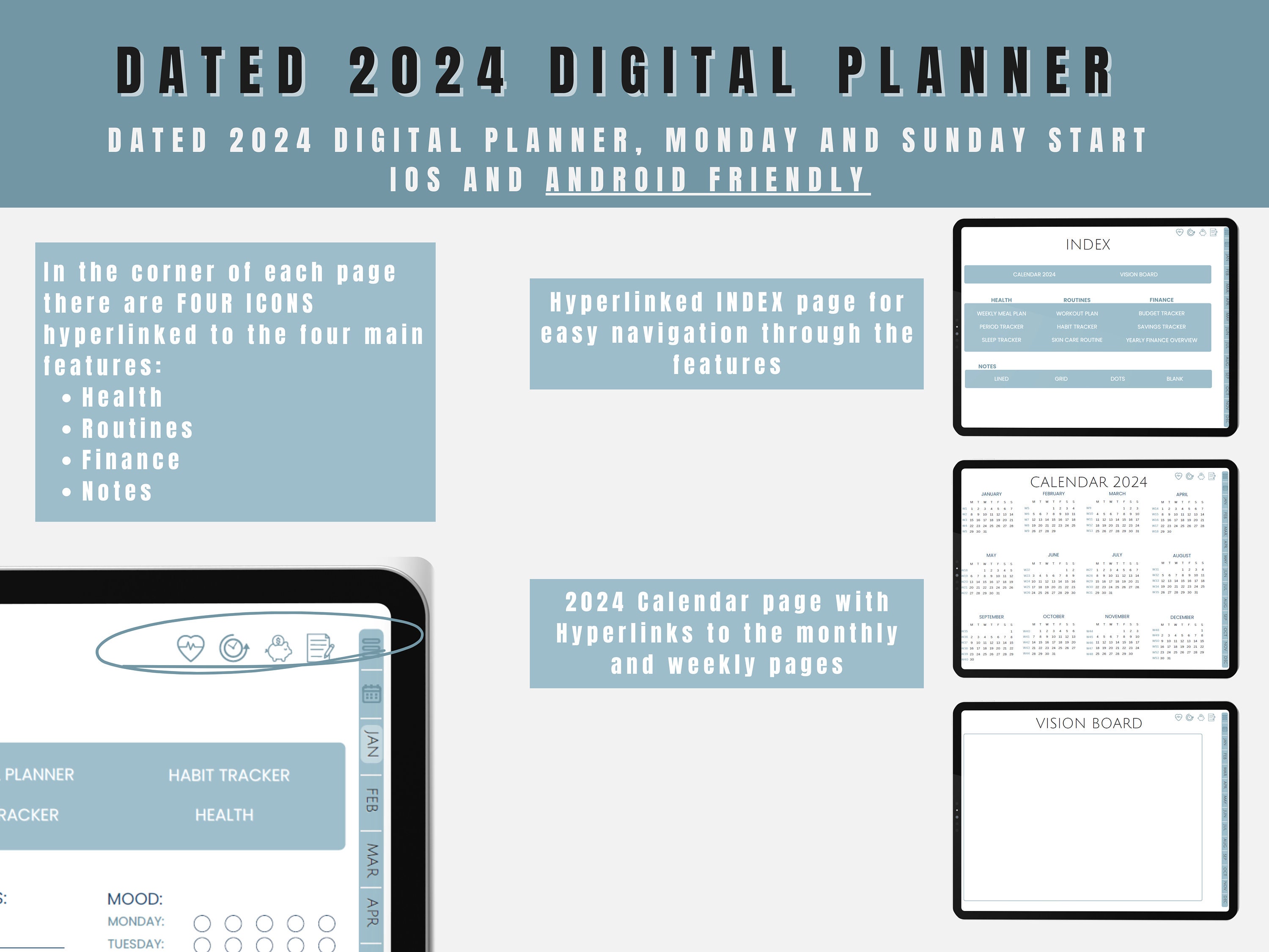 2024 Dated Digital Planner | Goodnotes | Android Tablet Planner | iPad ...