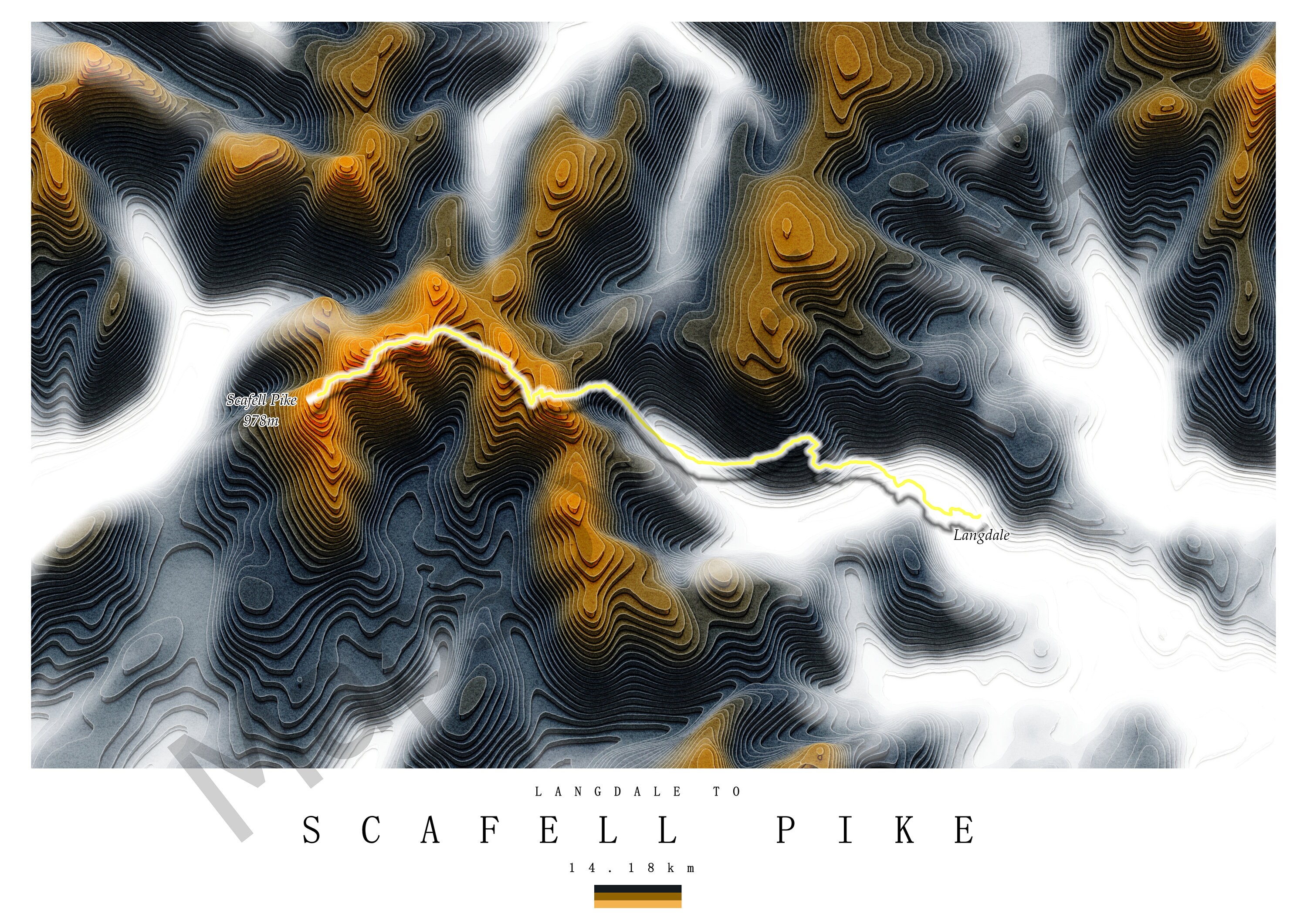 3D Contour Route Map Personalised Route Map Custom Contour Map ...
