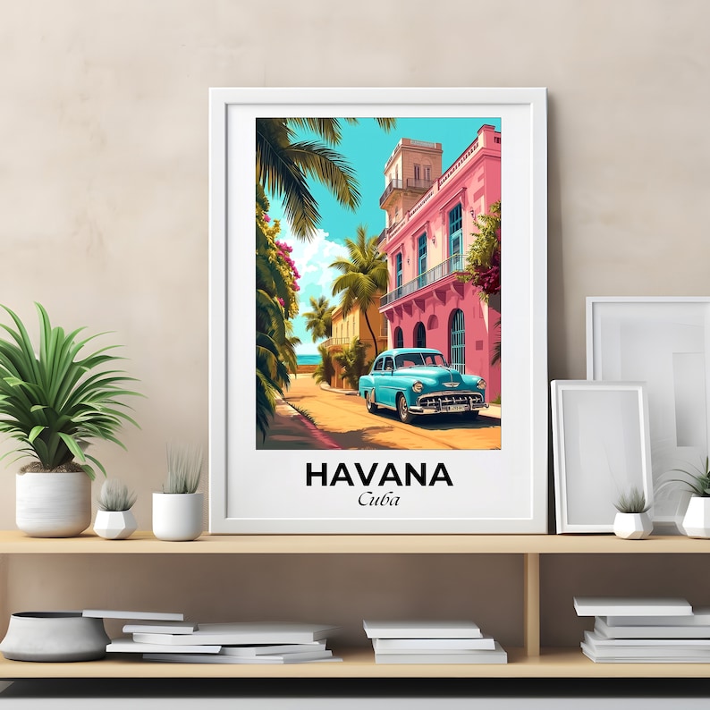 Vintage Havana Travel Poster - Retro Cuban Digital Print - Classic Car ...