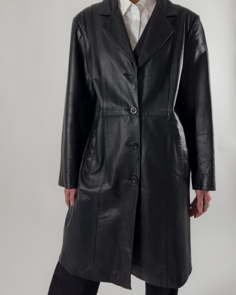 Vintage Genuine Leather Long Coat in Black - Etsy