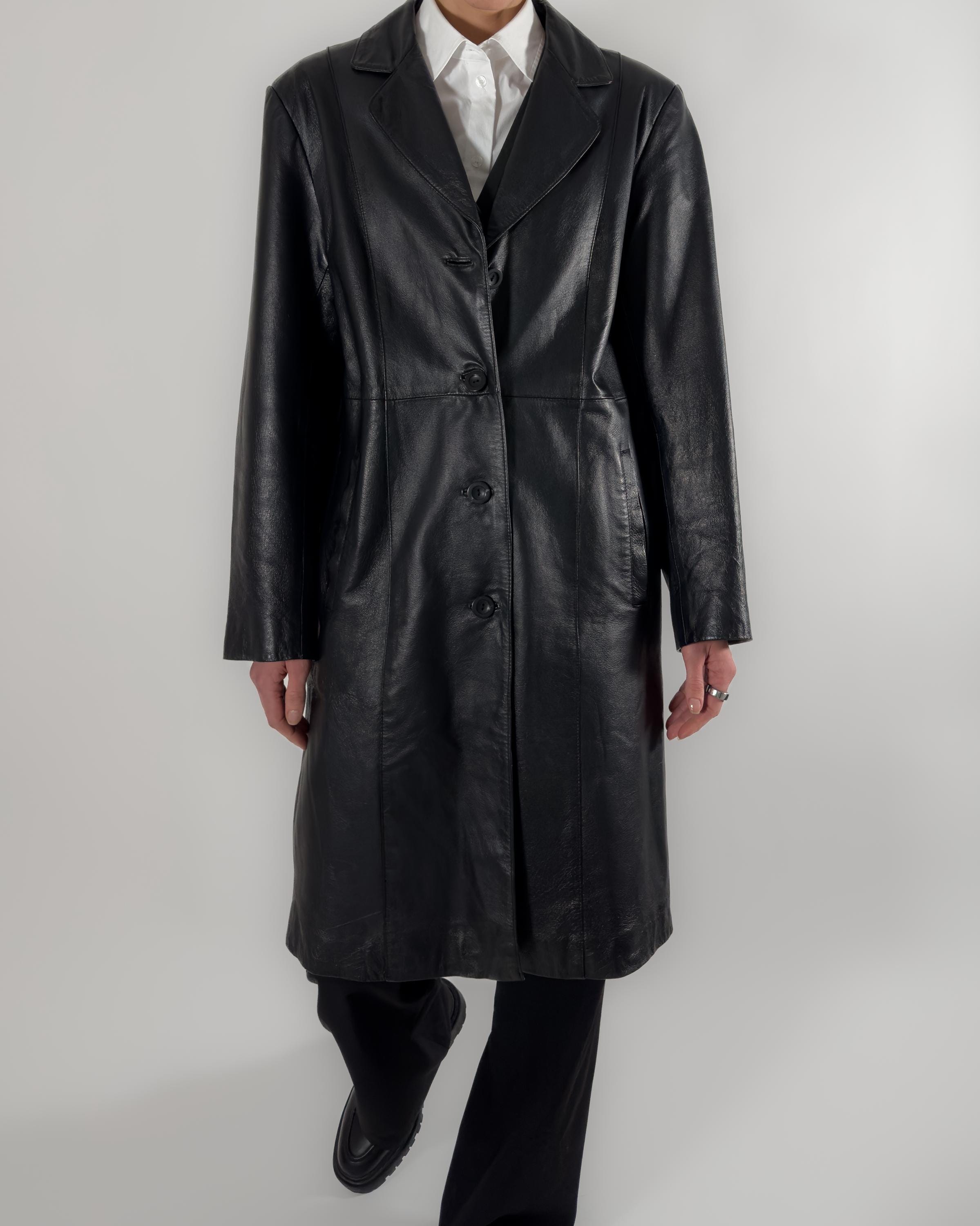 Vintage Genuine Leather Long Coat in Black - Etsy