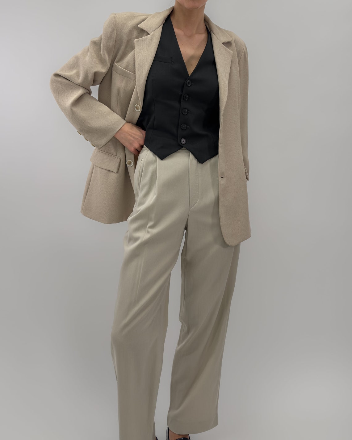 Vintage Cerruti 1881 Pleated High Rise Wool Trousers in Light Beige - Etsy