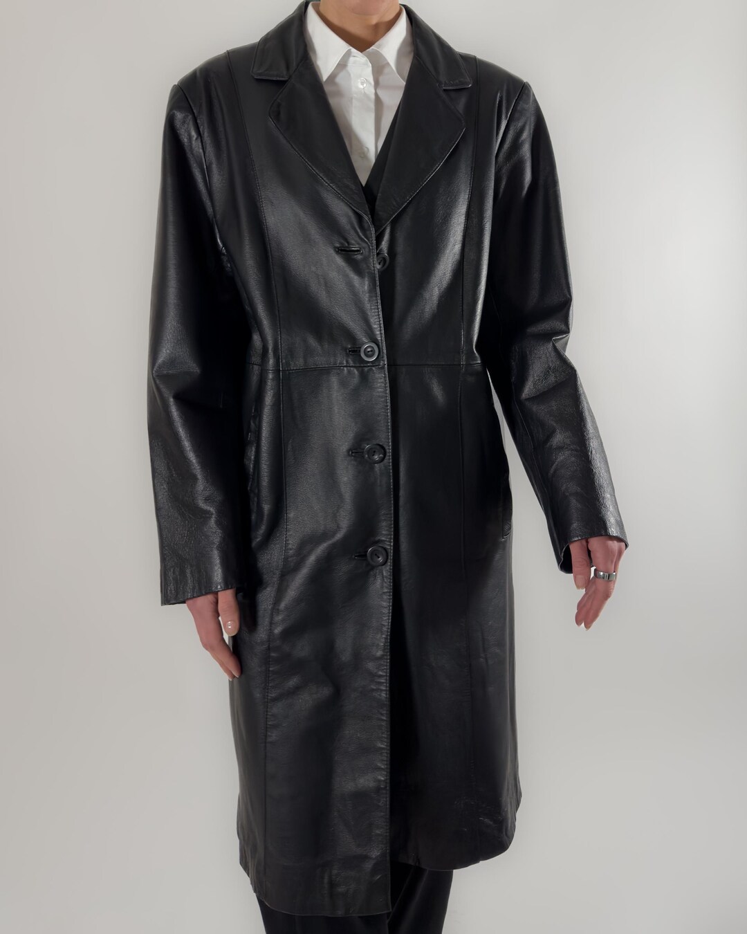 Vintage Genuine Leather Long Coat in Black - Etsy