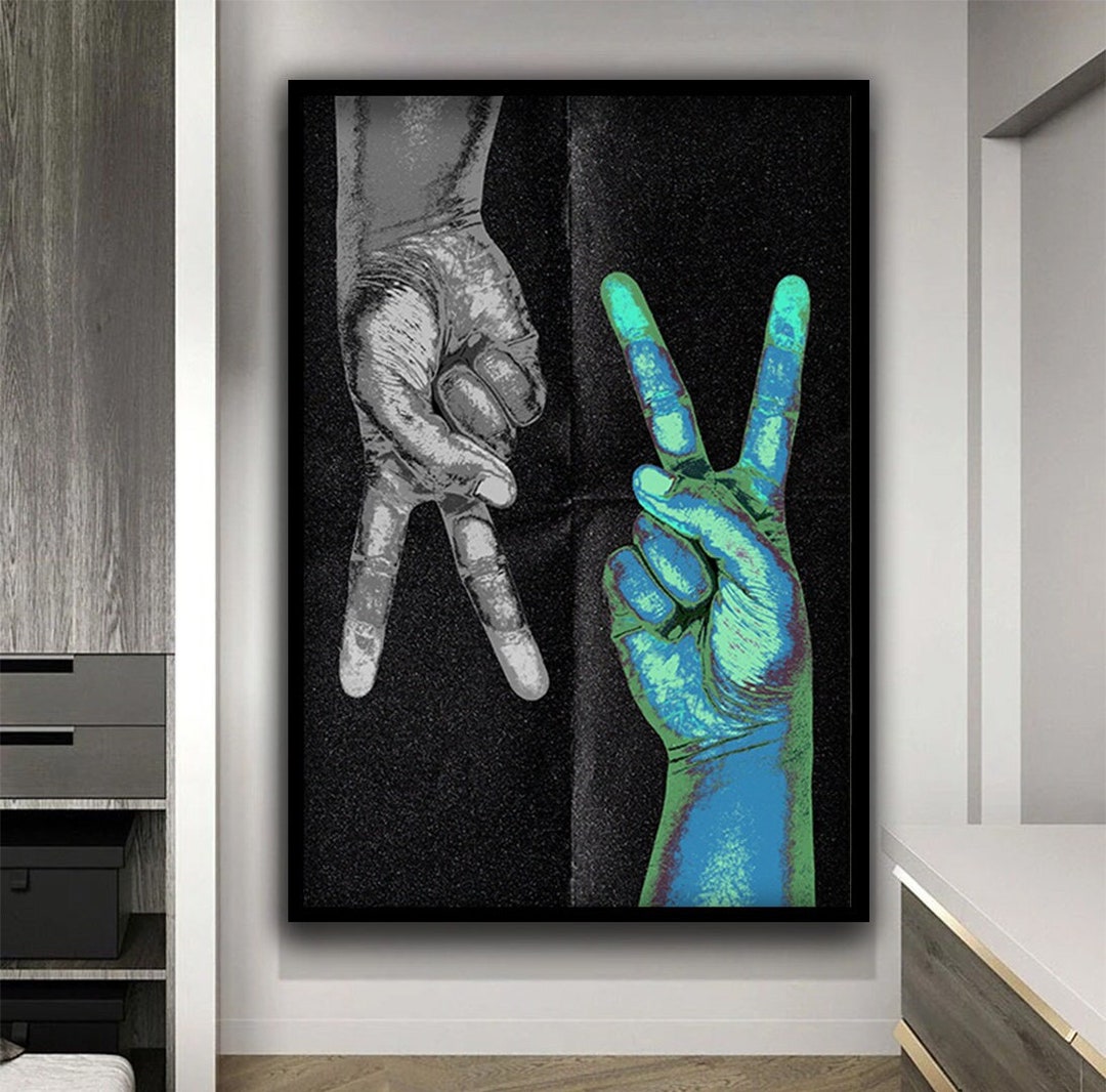Peace Sign Wall Art, Peace Sign Canvas, Peace Poster, White Blue Peace ...